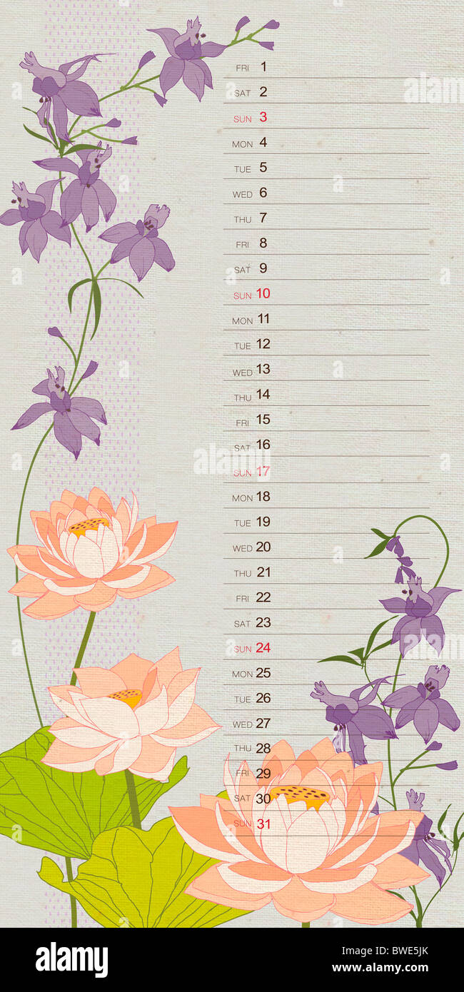 illustration of calendar and flowers Stock Photo - Alamy