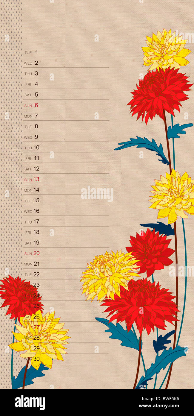 illustration of calendar and flowers Stock Photo - Alamy