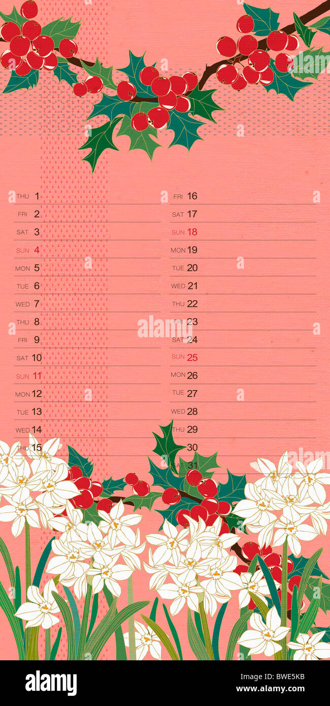 illustration of calendar and flowers Stock Photo - Alamy