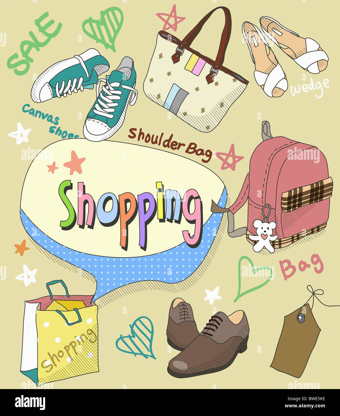illustration of shopping items Stock Photo - Alamy
