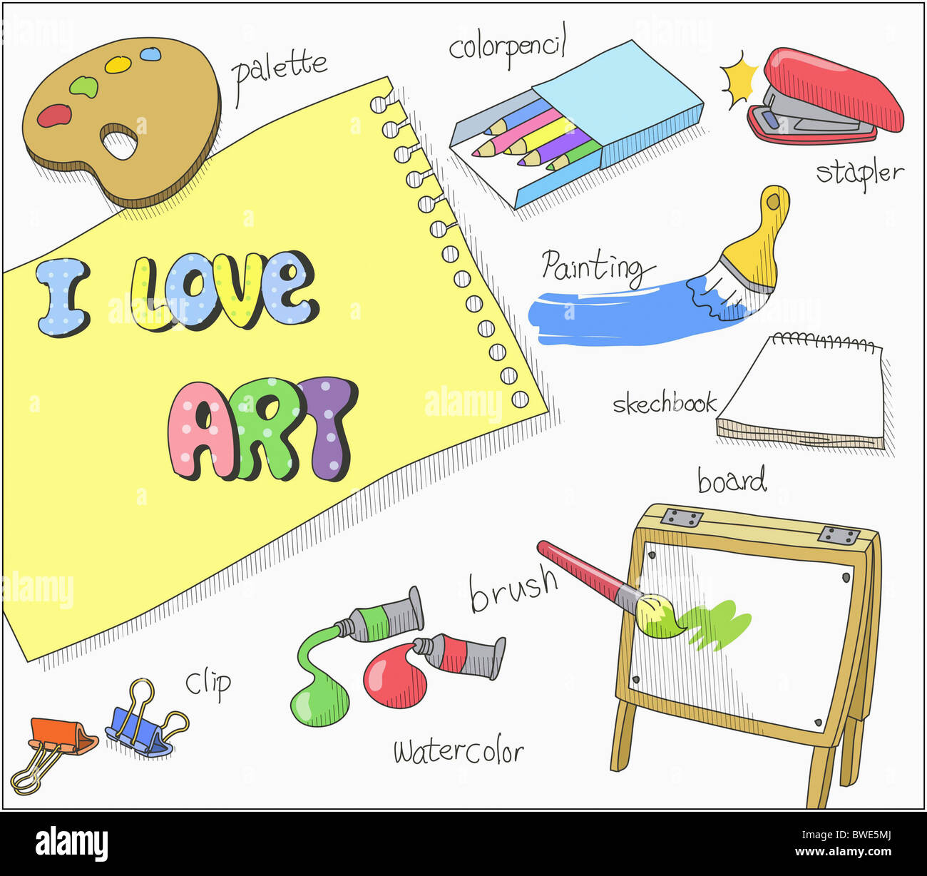 illustration of art work items Stock Photo - Alamy
