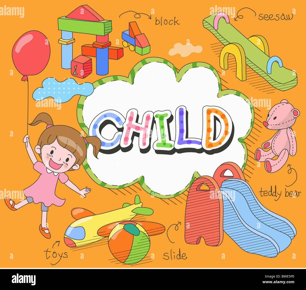 illustration of children's playing goods Stock Photo - Alamy