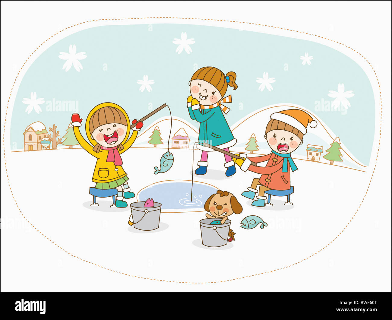 Kids Ice Fishing Clip Art