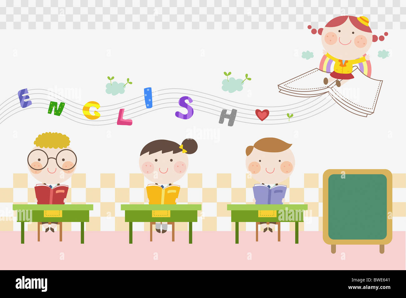 illustration of english education with kids Stock Photo - Alamy
