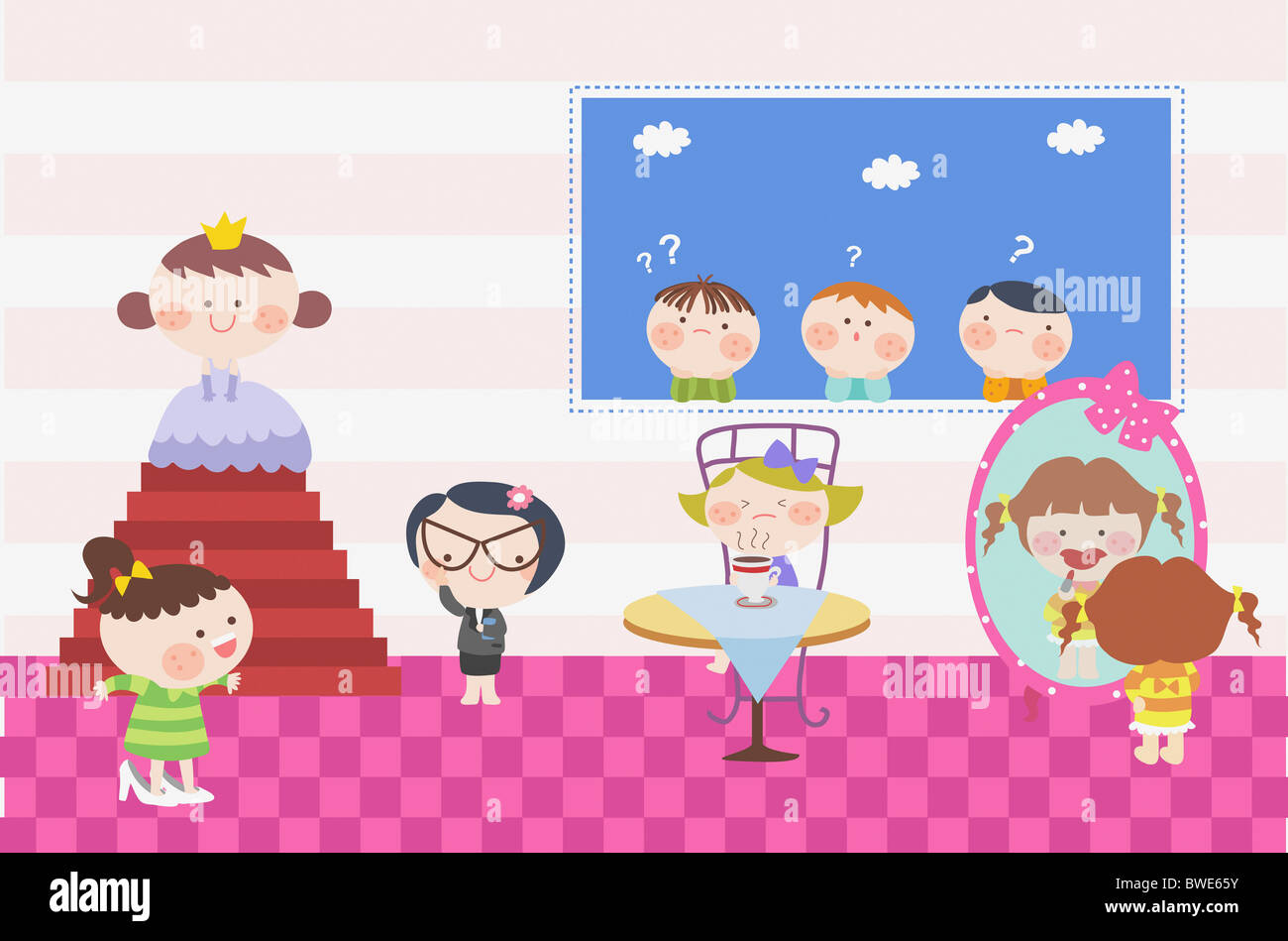 illustration of kids role playing Stock Photo - Alamy