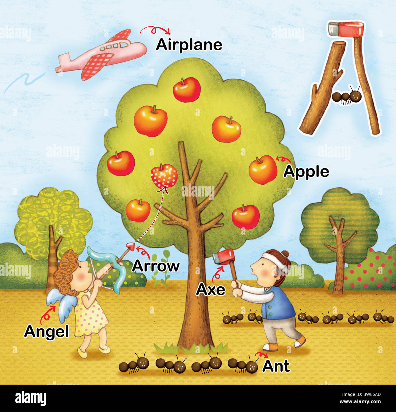 alphabet A study with illustration and words Stock Photo - Alamy