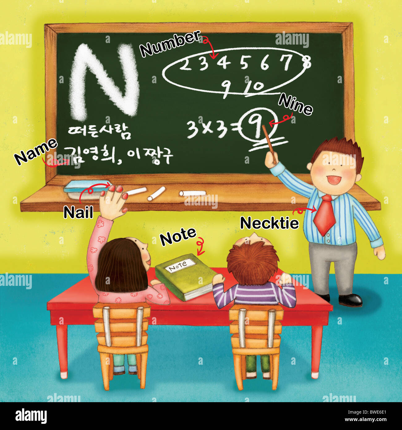 alphabet N study with illustration and words Stock Photo - Alamy