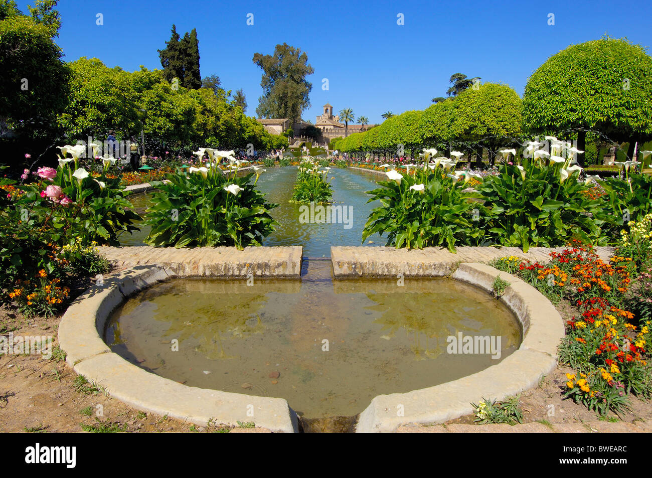 The gardens of the Alcazar of Catholic Kings, Cordoba. Andalusia, Spain ...