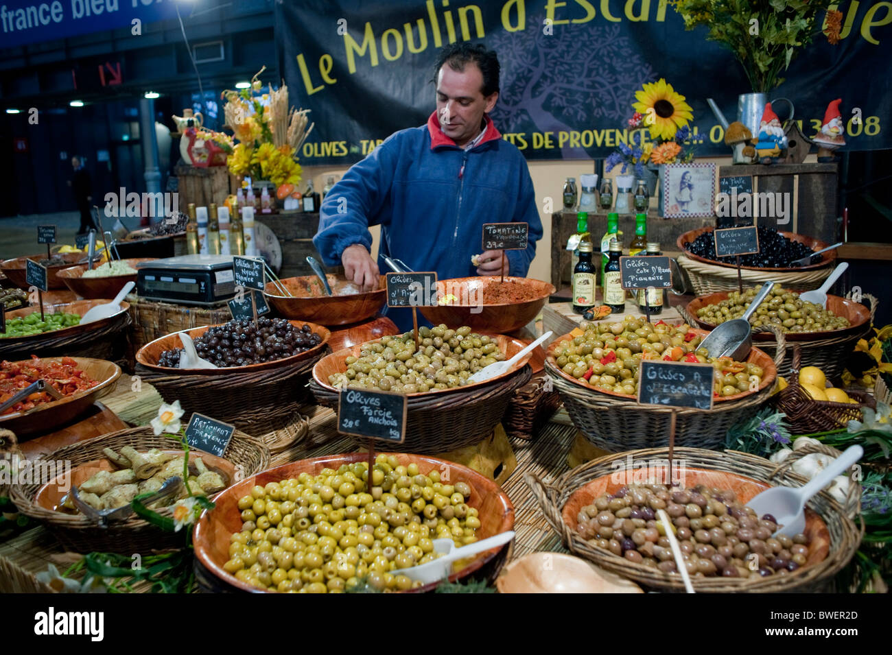 Paris, France, Cuisine Food Festival, French Olives, Man Selling ...