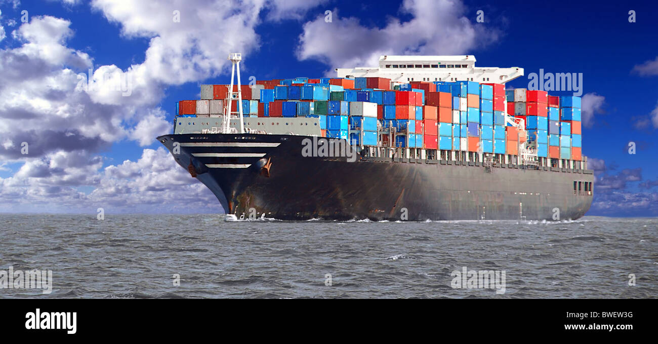 A typical cargo ship put to sea Stock Photo - Alamy