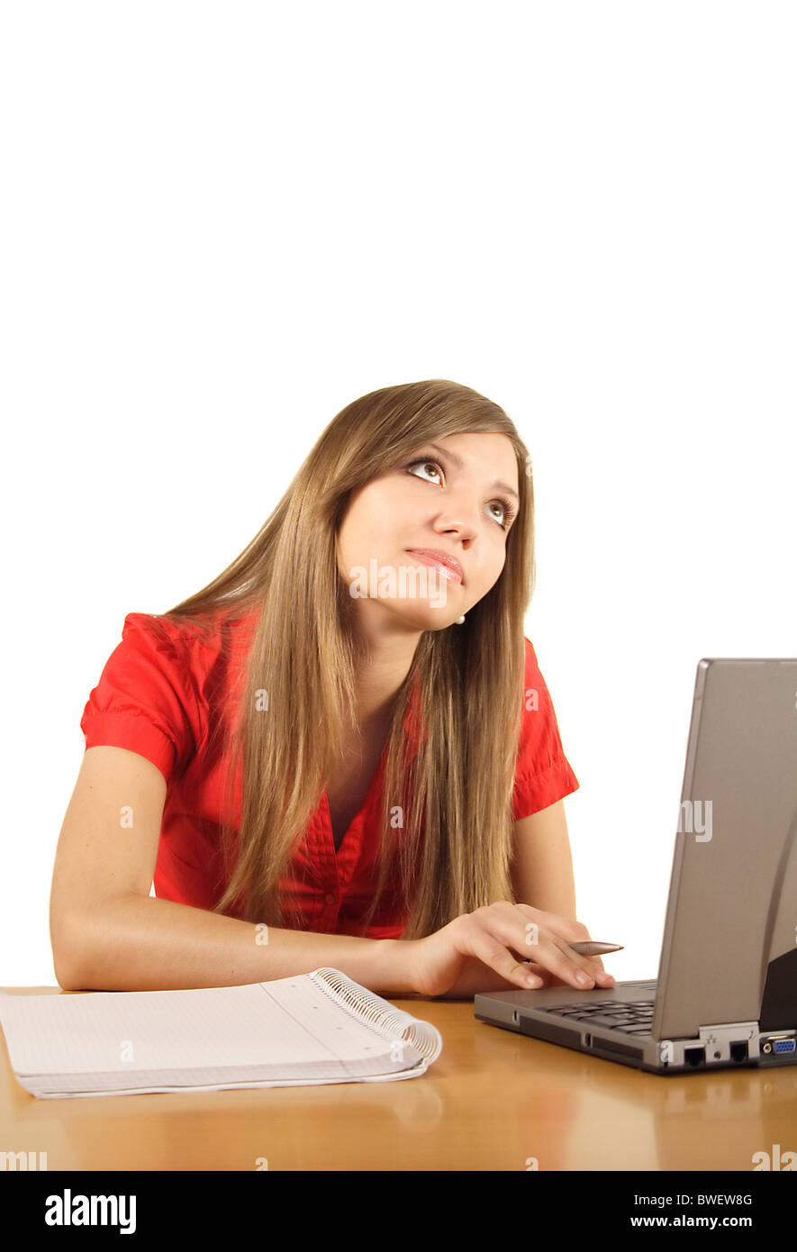 A female student looking up thinking about a problem. All isolated on ...
