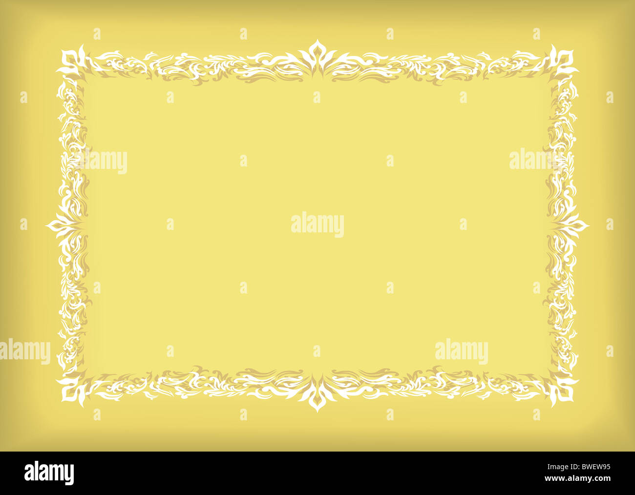yellow certificate frame with floral theme and grunge effect Stock ...