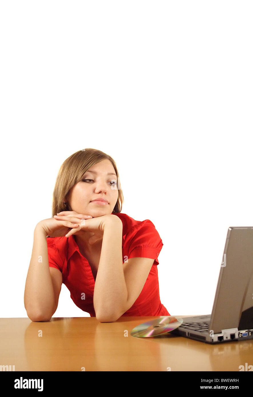 A young handsome student waiting for the installation process of her ...