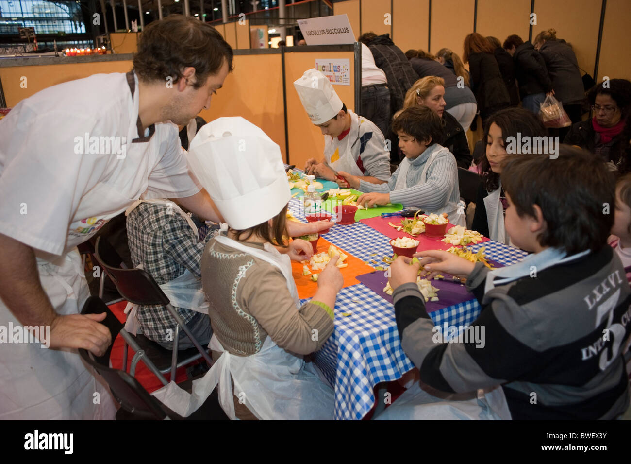 Paris, France, French Cuisine Food Festival, Group Children in Cooking ...