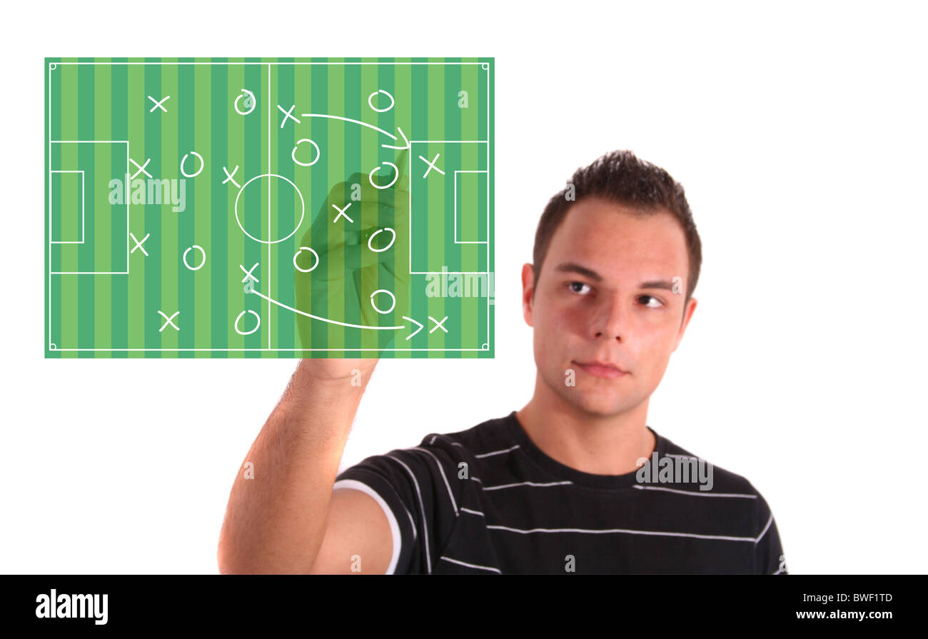 A handsome young man instructing some strategies. All isolated on white ...
