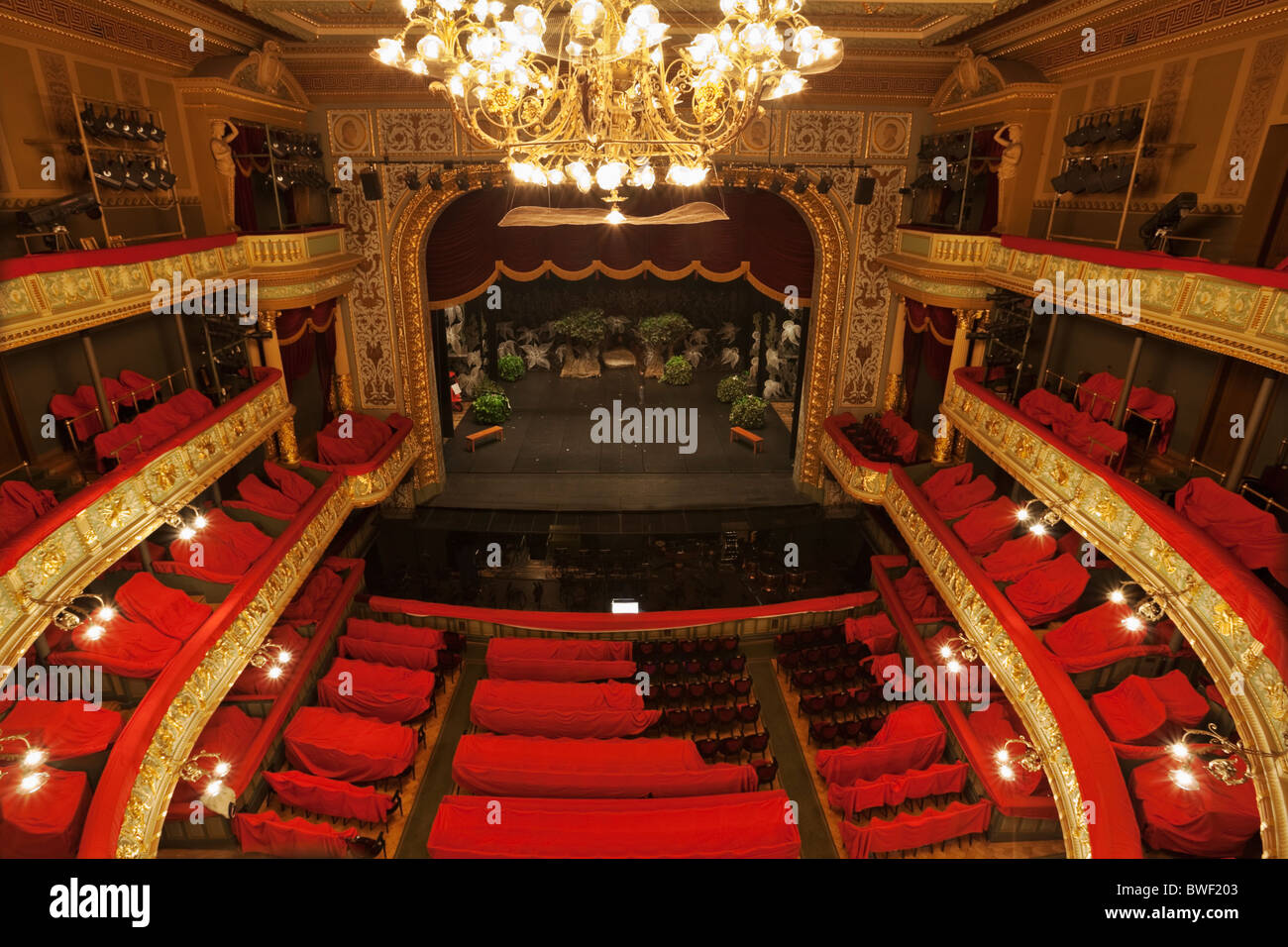 Latvian National Opera house inside view to the scene from the top ...
