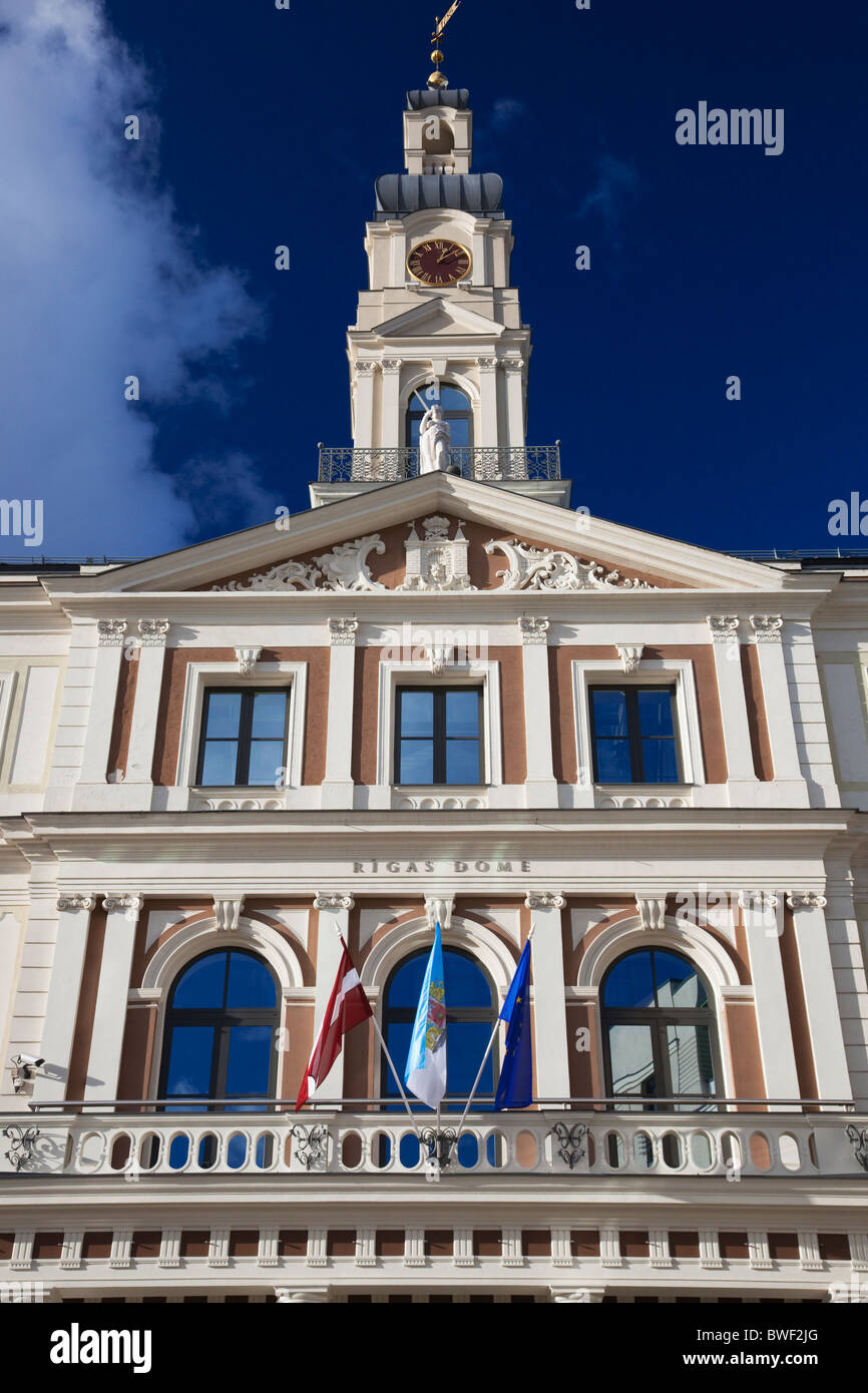 Riga city hall tower and flags Stock Photo - Alamy