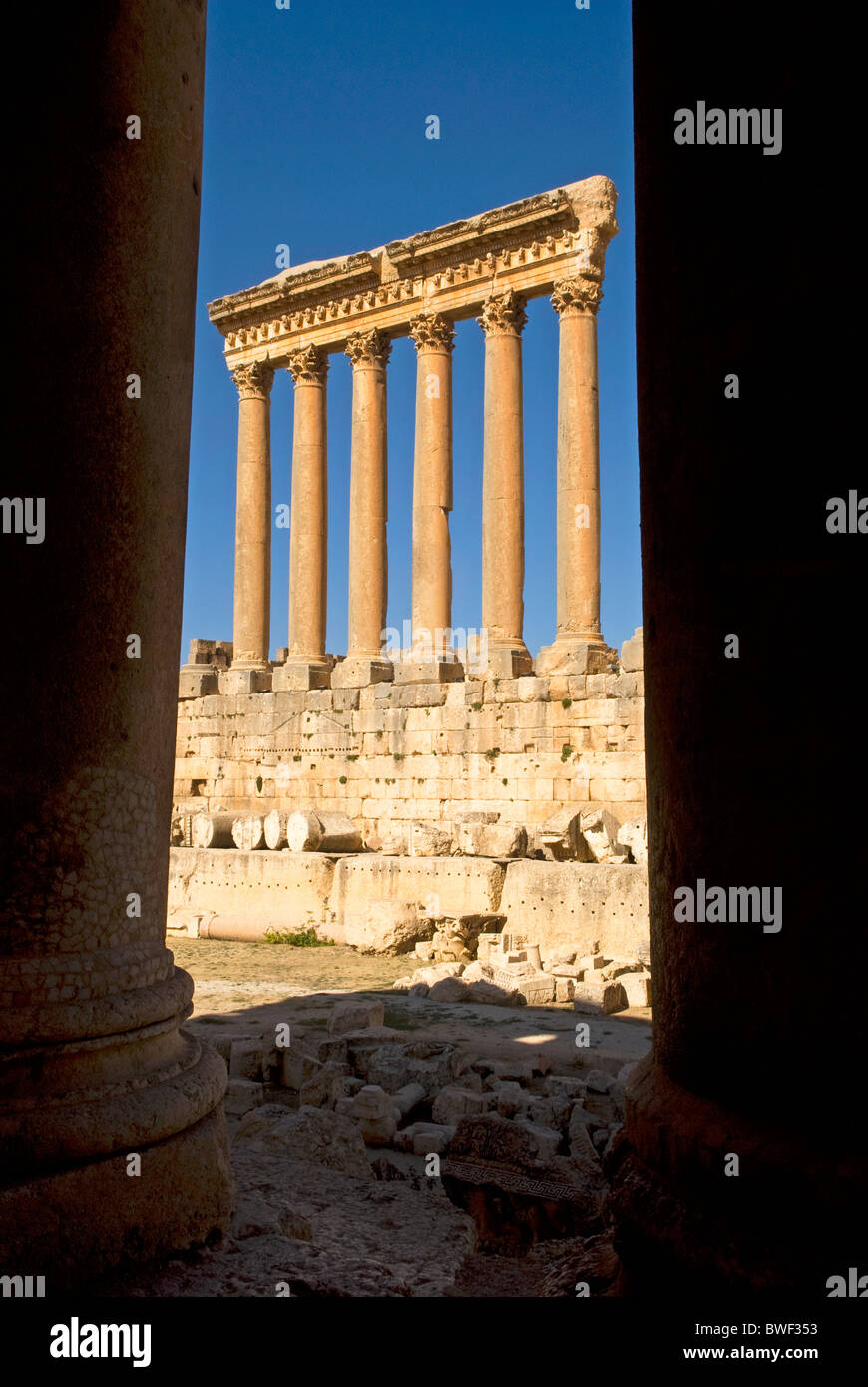 Temple of Jupiter as seen from the Temple of Bacchus, Baalbek, Bekaa ...