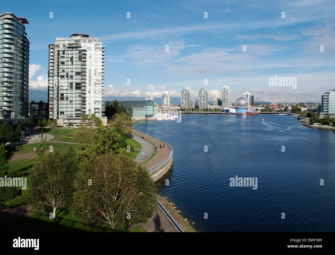 The False Creek waterfront in Vancouver in British Columbia, Canada ...