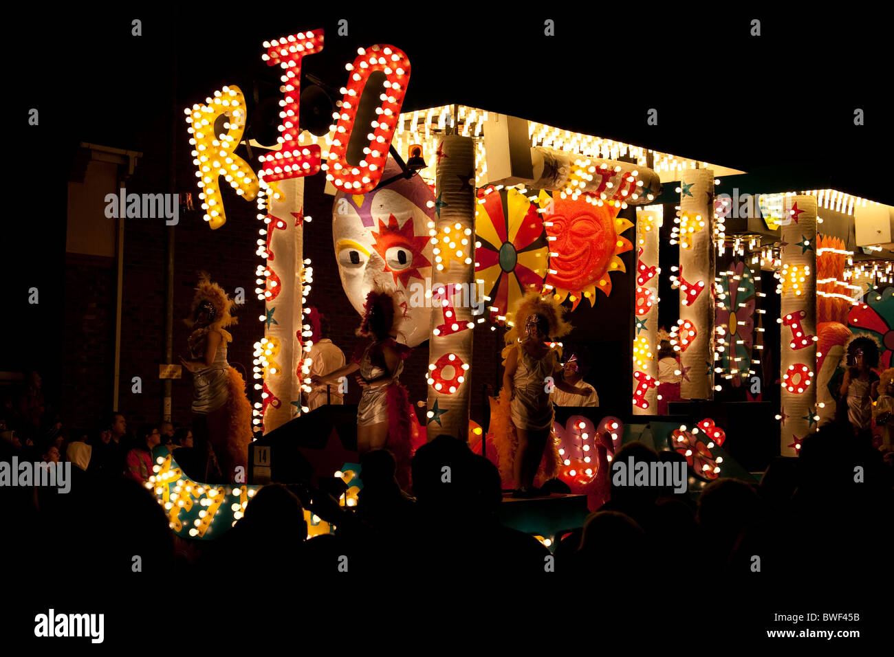 brightly lit carnival floats at burnham on sea somerset UK November ...