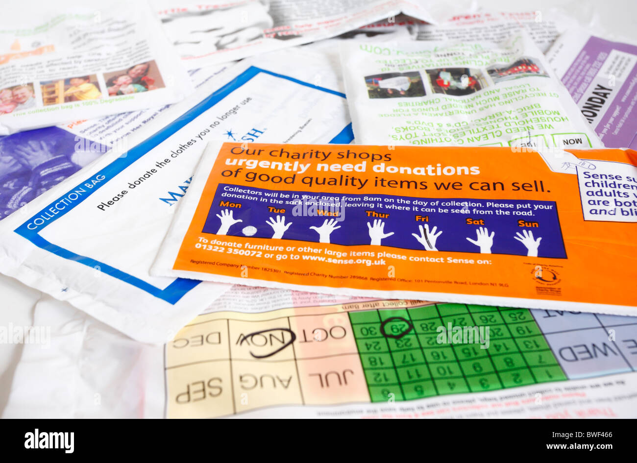 An assortment of charity collection bags Stock Photo - Alamy