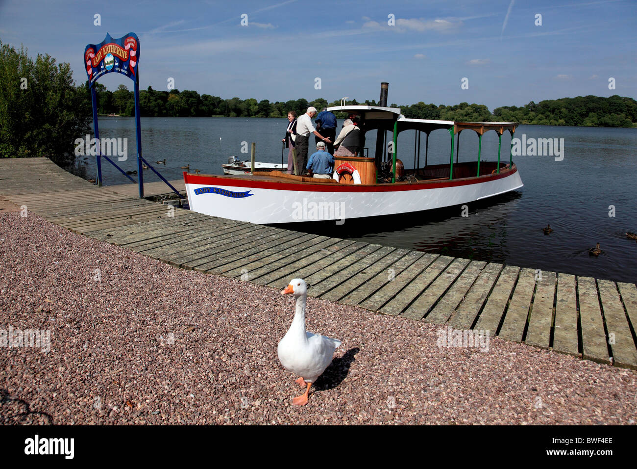 Passengers boarding a steamboat, the Mere, Ellesmere, Shropshire Stock ...