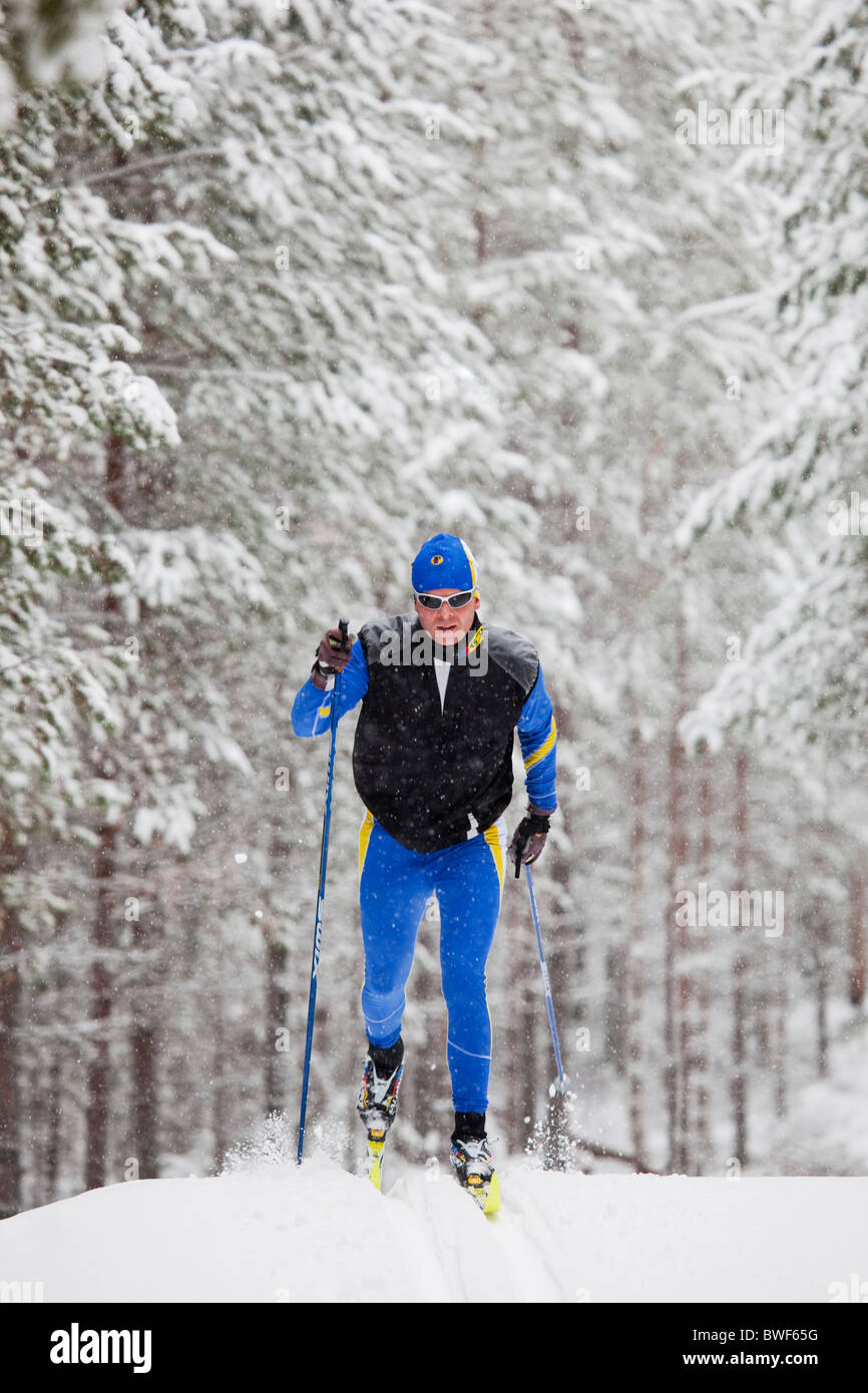 Skier coming fast up from a hill.Alvdalen(Älvdalen)Dalarna,Sweden Stock ...