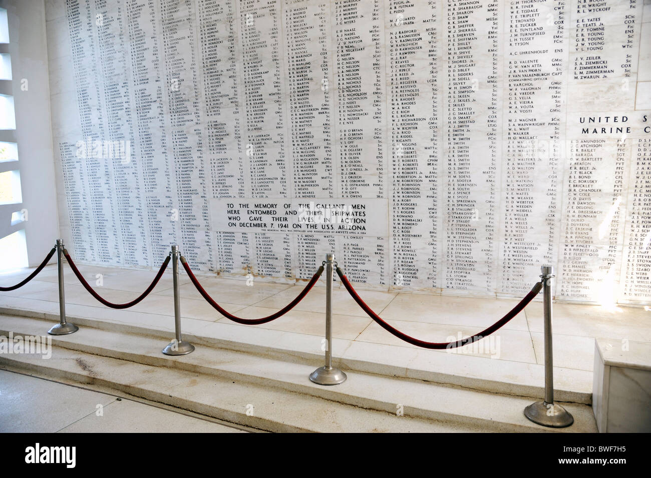 Wall listing fallen seamen USS Arizona Memorial Pearl Harbor Pacific ...