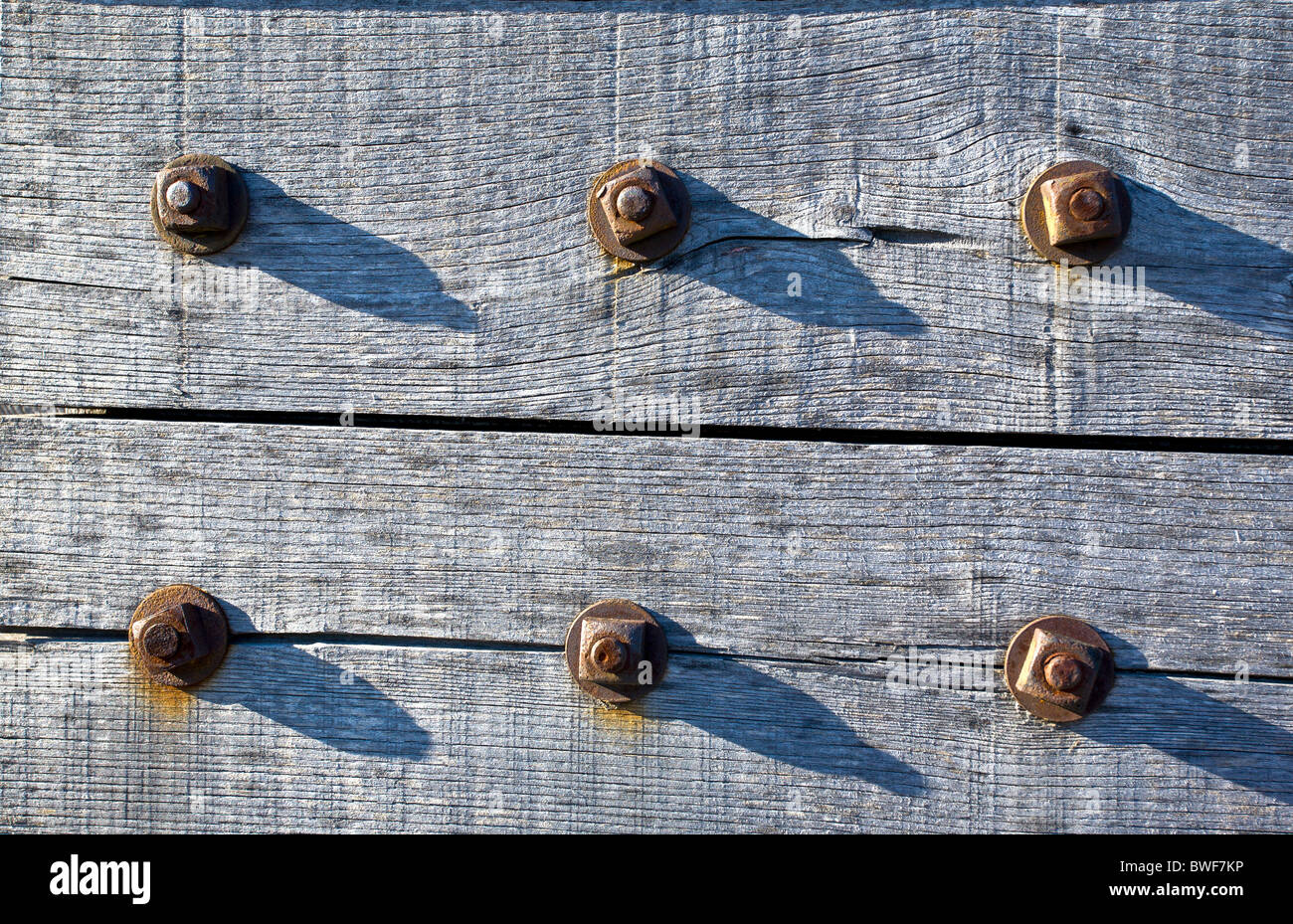 Detail of Old wood with bolts Stock Photo - Alamy