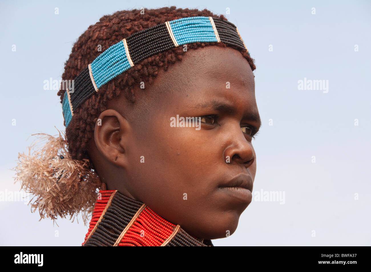 Portrait of a Hamar woman with hair adornment, Omo river valley ...