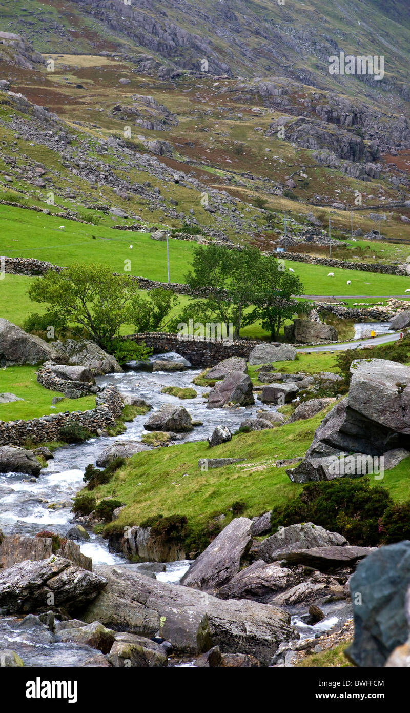 Stream running down from mountainside in Northwest Wales Stock Photo ...