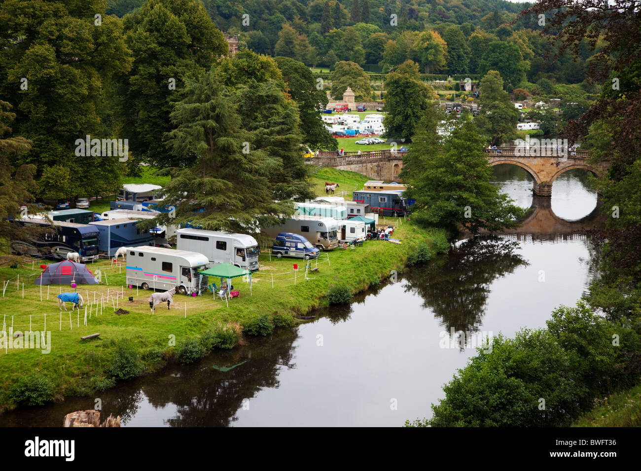 Horse boxes and cars at the the Chatsworth Country Fair in Derbyshire ...