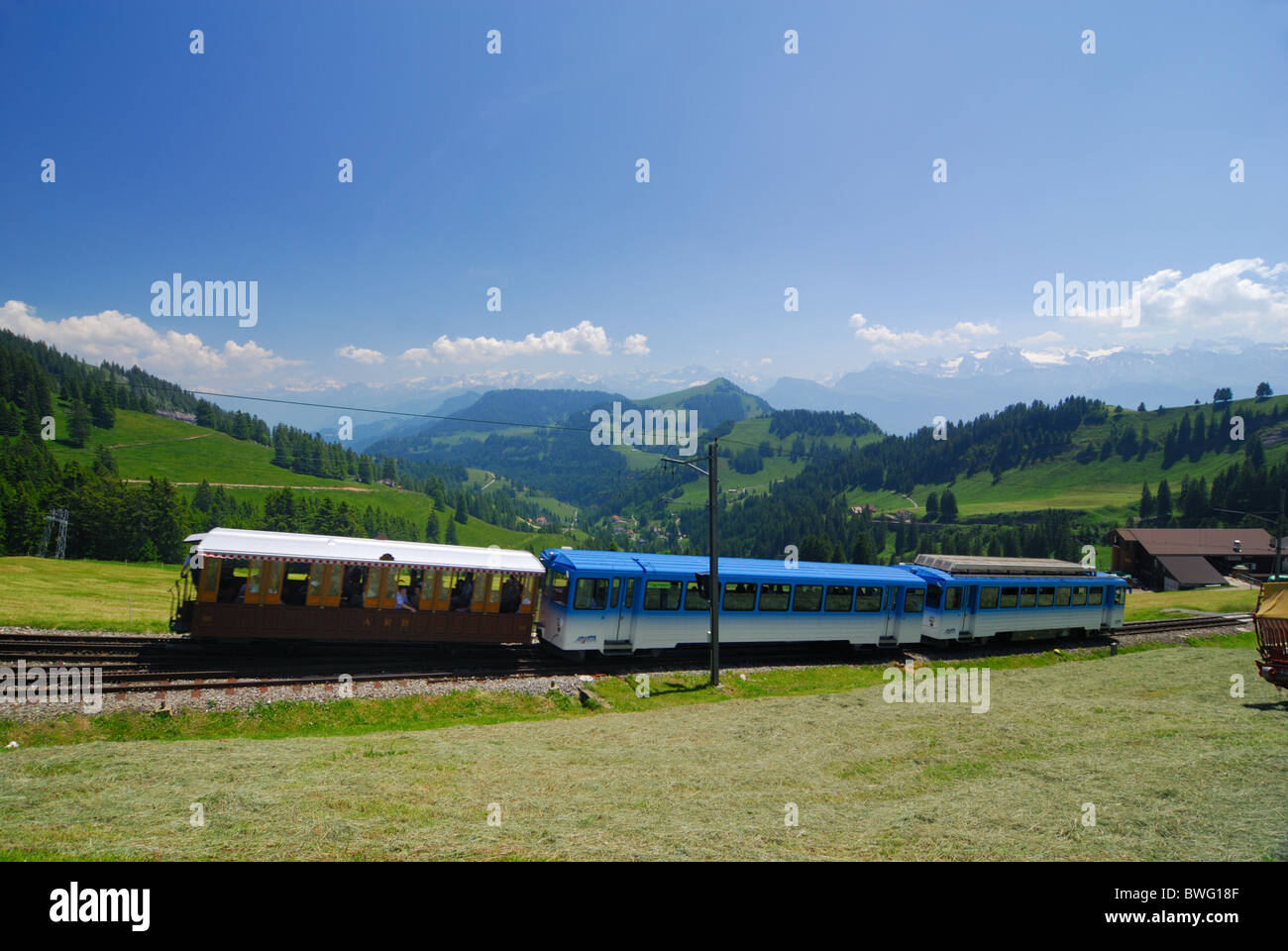 The mountain train on Mt. Rigi on the Swiss Alps Stock Photo - Alamy