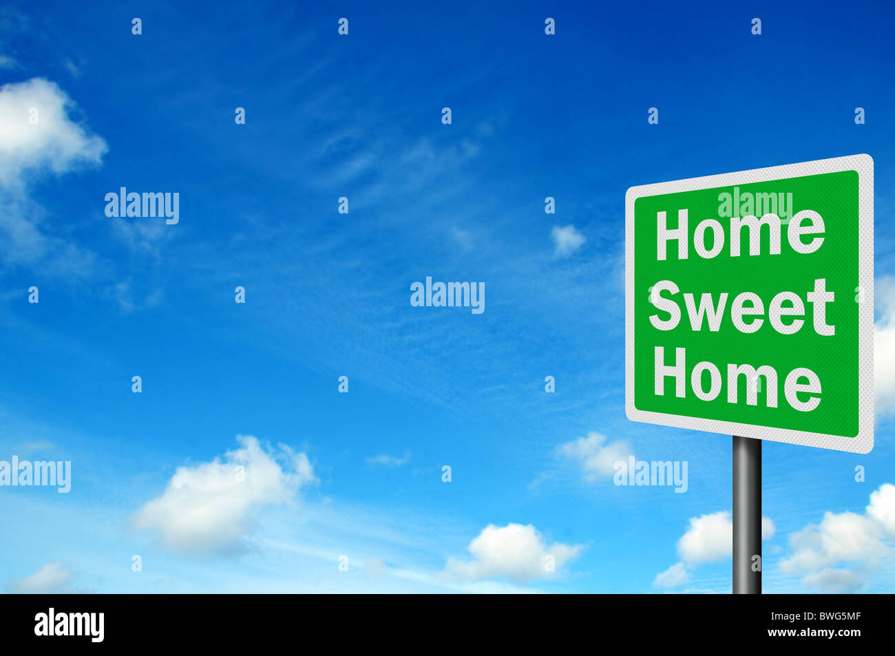 Photo realistic metallic reflective 'home sweet home' road sign, with ...