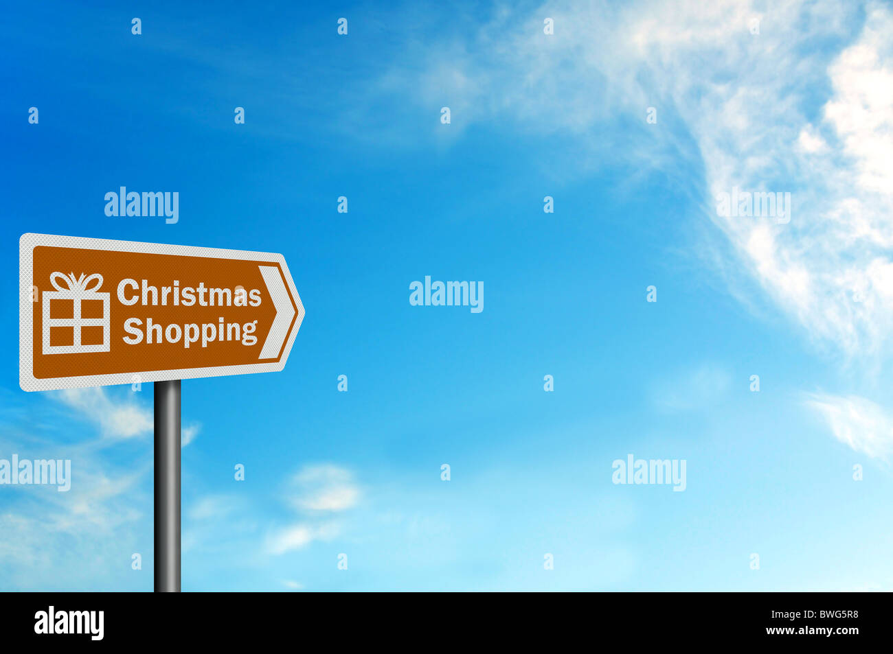 Photo realistic metallic, reflective 'Christmas shopping' sign, with ...