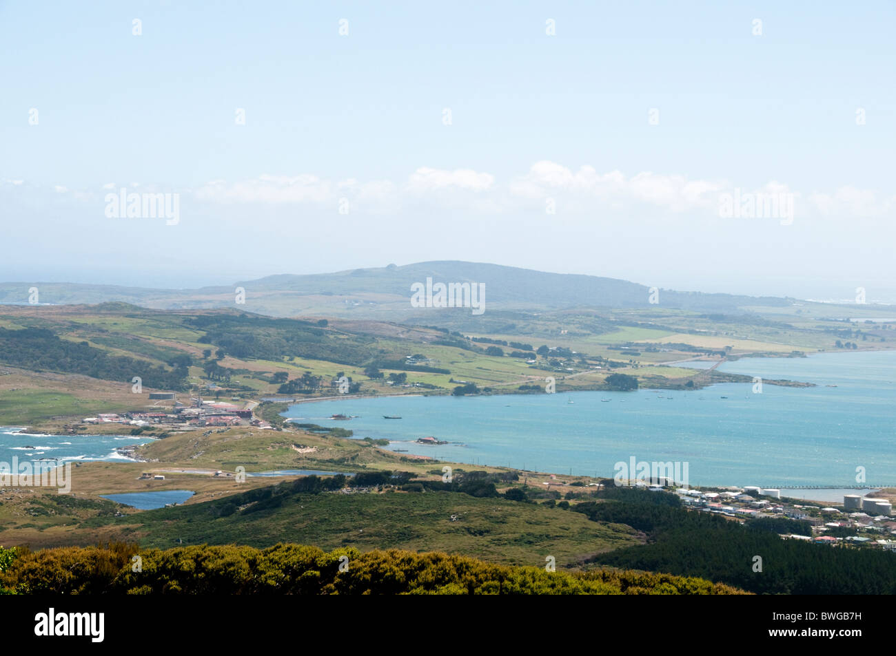Bluff Lookout, Foveaux Strait, Bluff Port,Town,Hotel, South Island ...