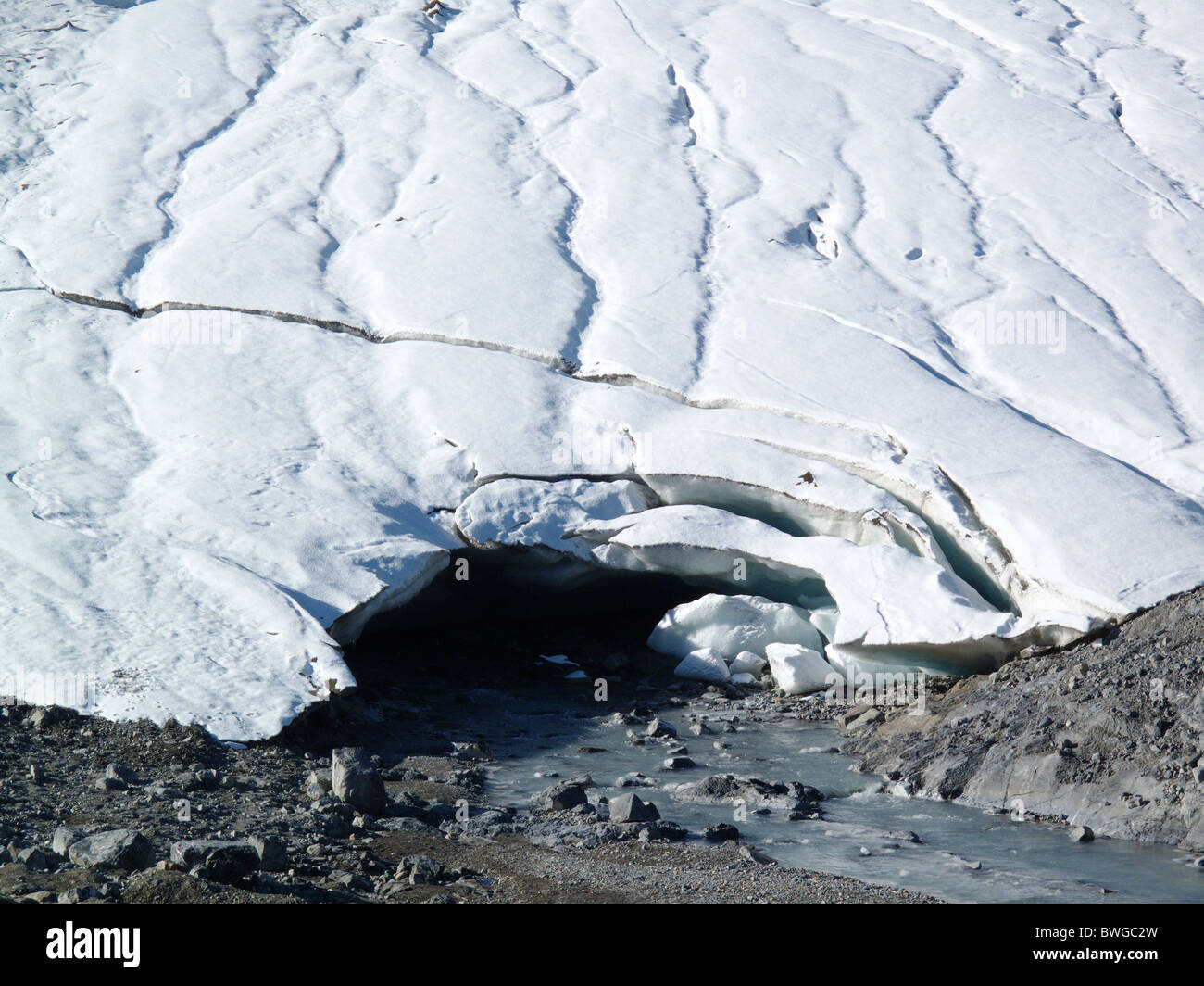 The edge of the glacier in the Columbia Icefield in Jasper National ...