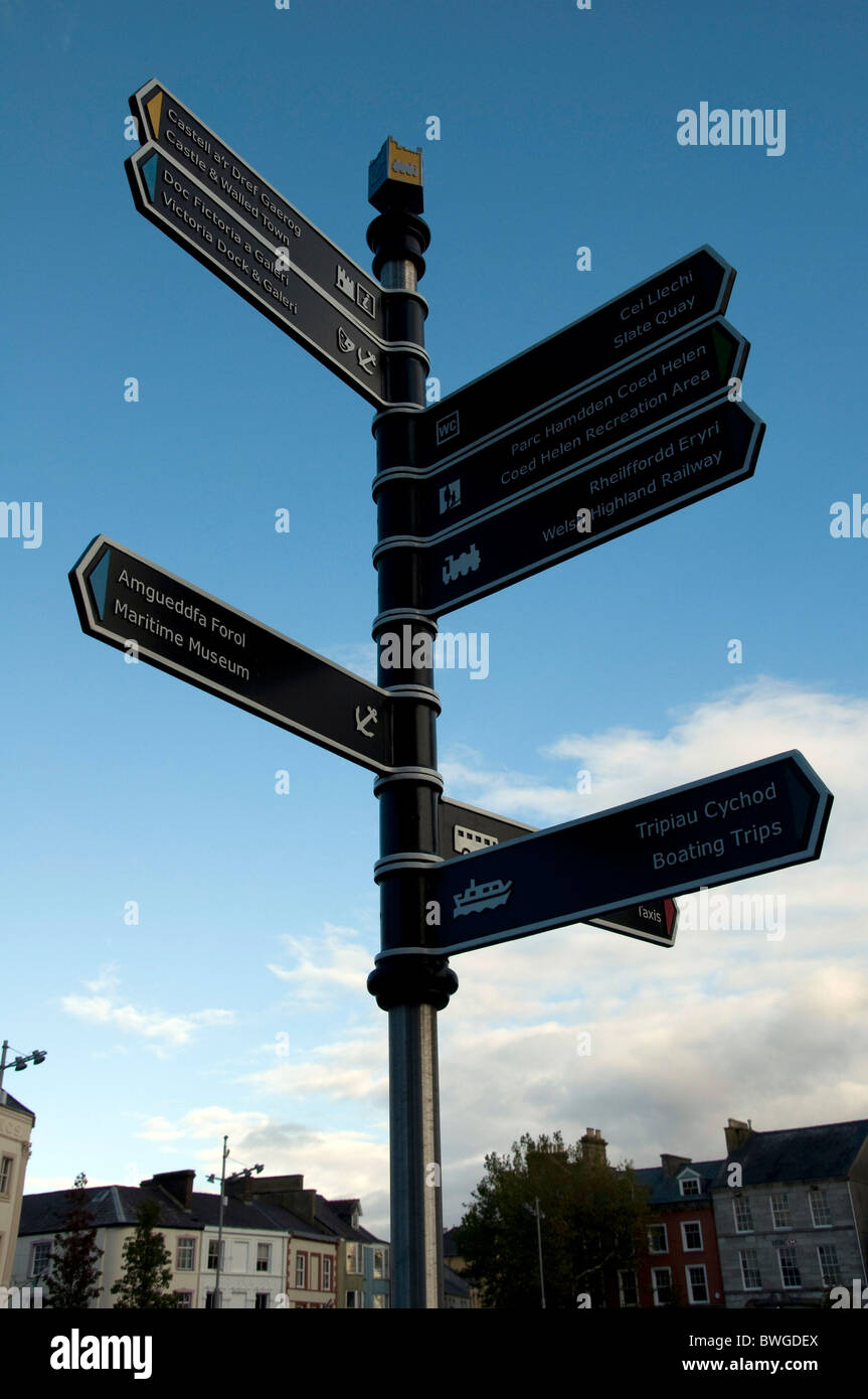 Sign post at Caernarfon, North Wales Stock Photo - Alamy