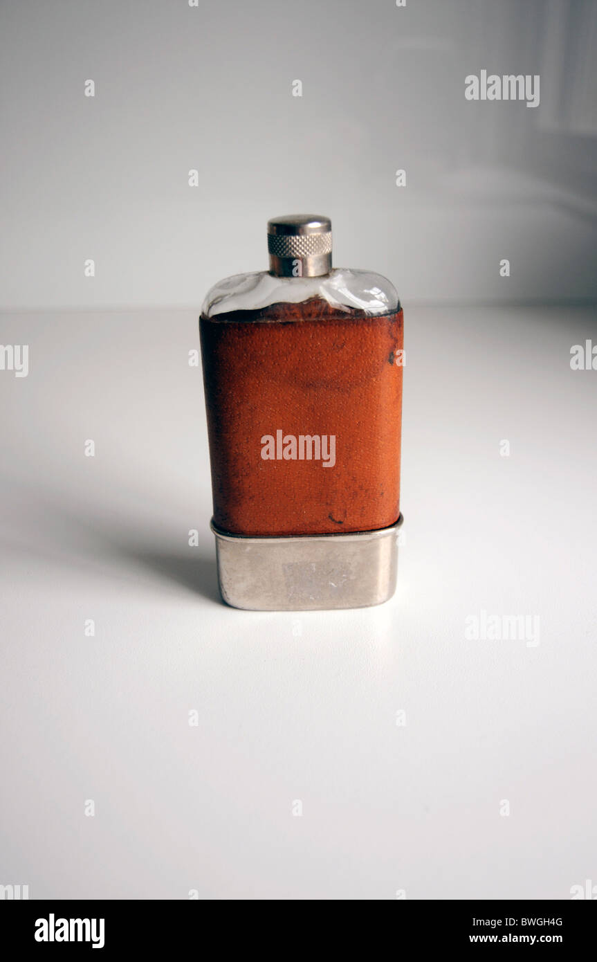 Old fashioned hip flask on white background Stock Photo - Alamy