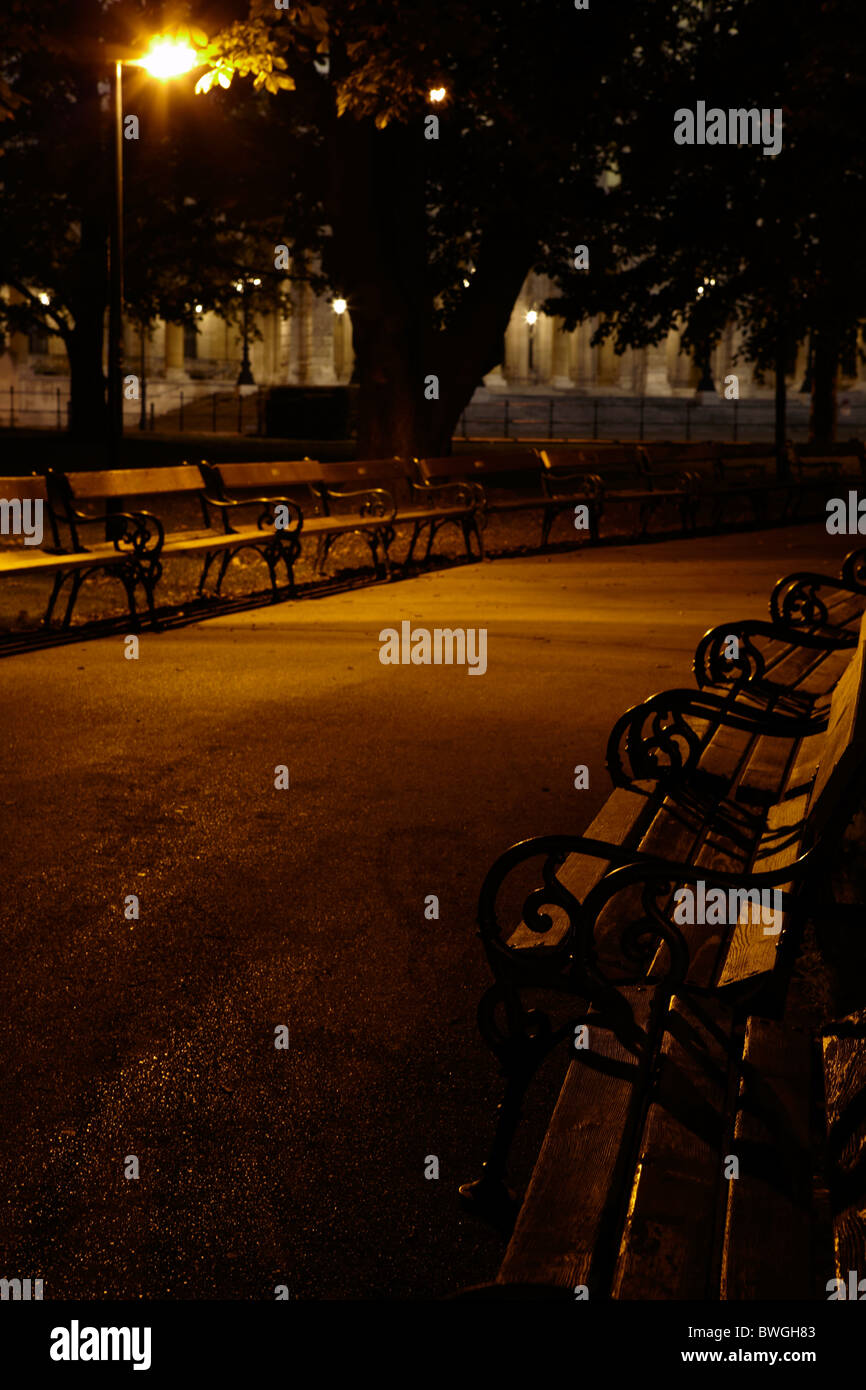 empty park benches at night Stock Photo - Alamy