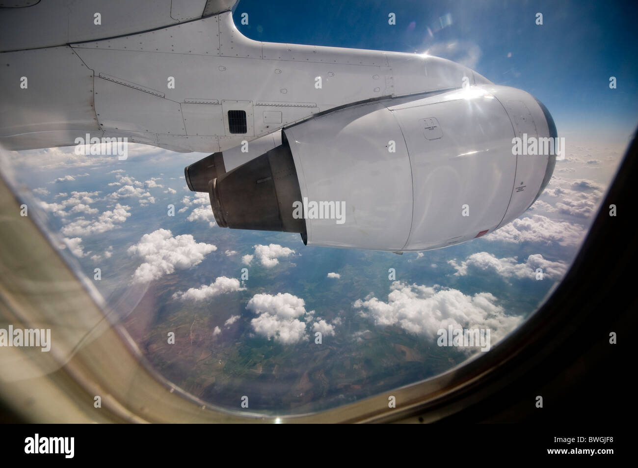Jet engines viewed from the window of a plane Stock Photo - Alamy