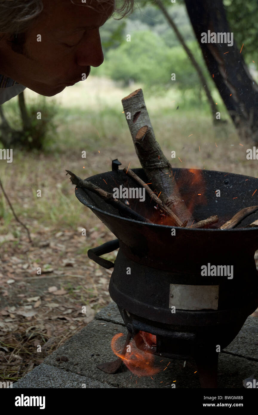 man blowing fire Stock Photo - Alamy
