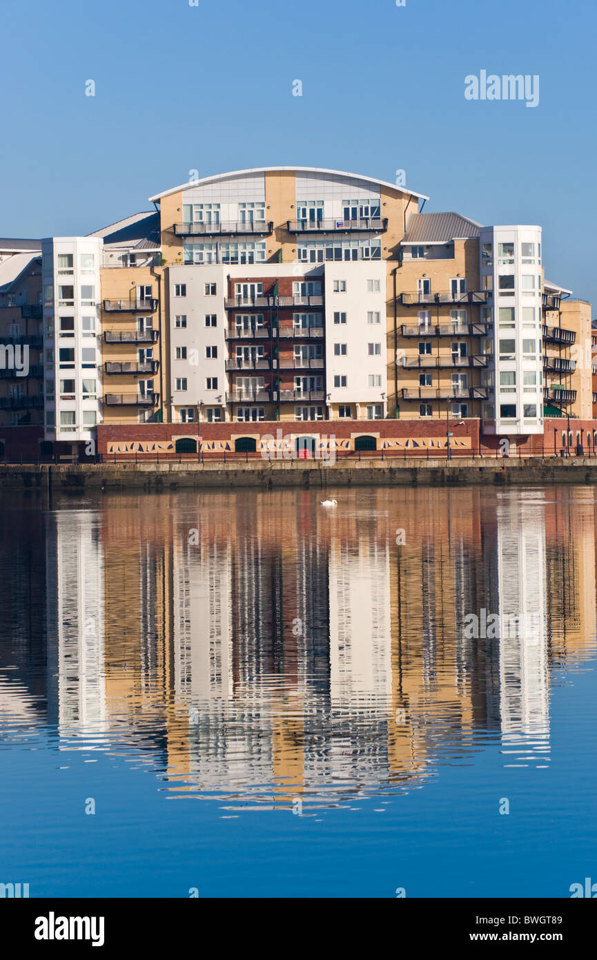 Waterfront apartments with balconies on the harbourside at Cardiff Bay ...