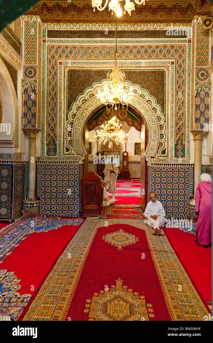 Interior decor of a mosque in the Medina, old city of Fes, Morocco ...