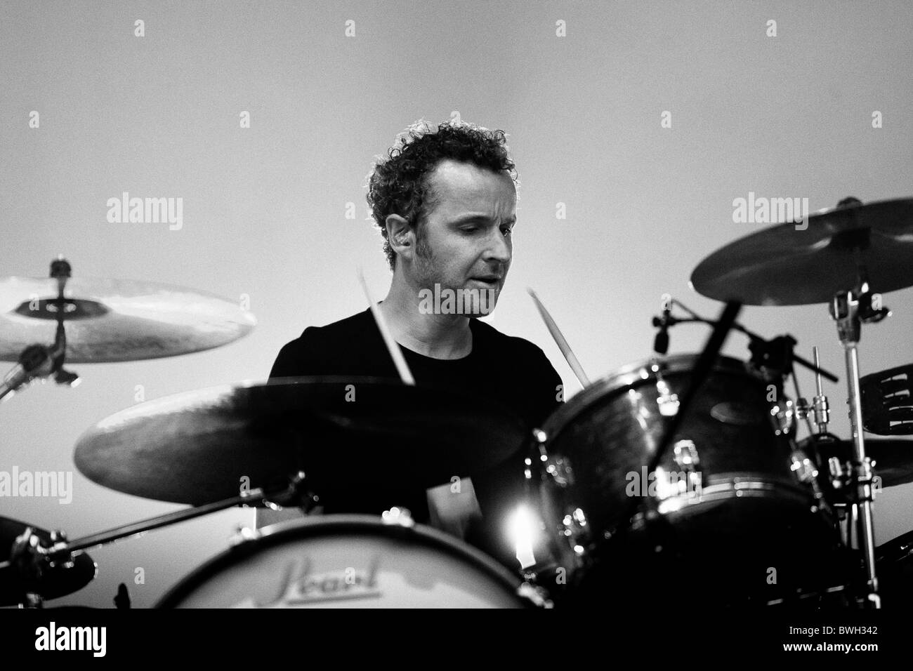 Andy Williams, drummer with the band Doves, performs with the group at ...