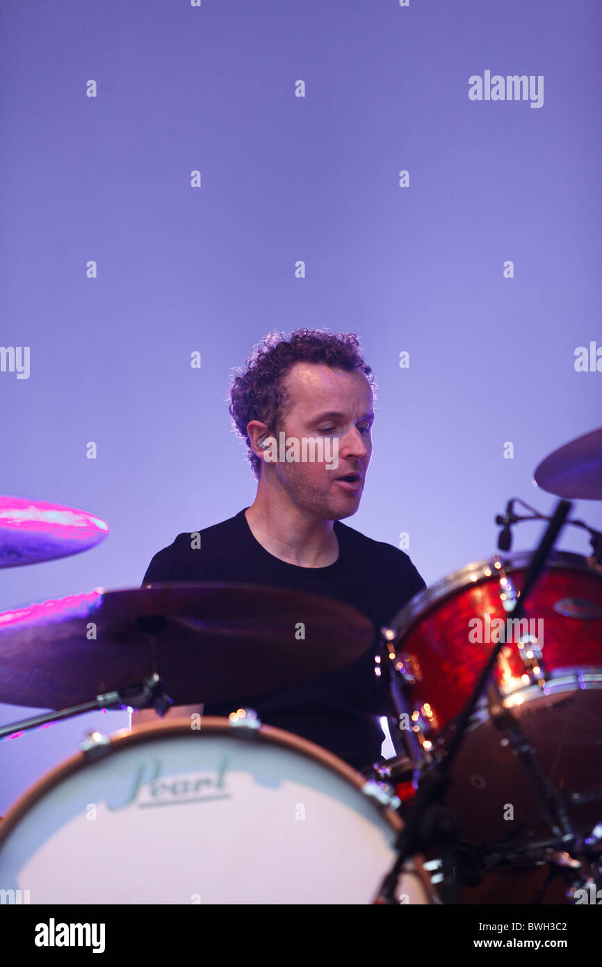 Andy Williams, drummer with the band Doves, performs with the group at ...