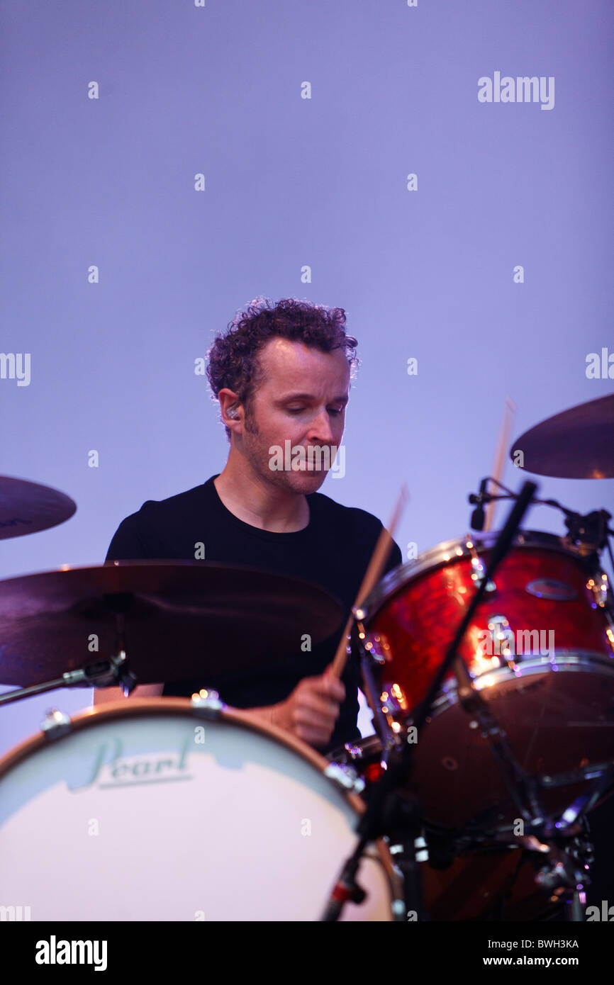 Andy Williams, drummer with the band Doves, performs with the group at ...