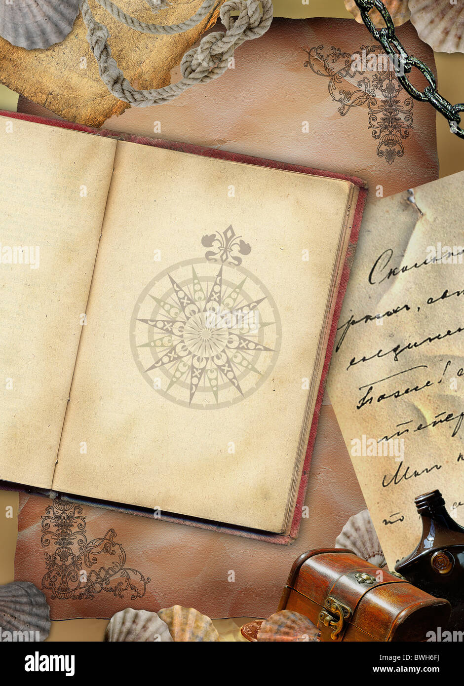 Old pirate treasures and retro compass Stock Photo - Alamy