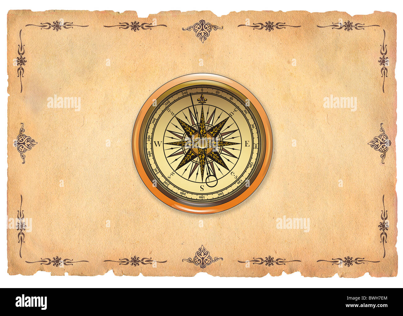 Retro compass on paper background Stock Photo - Alamy