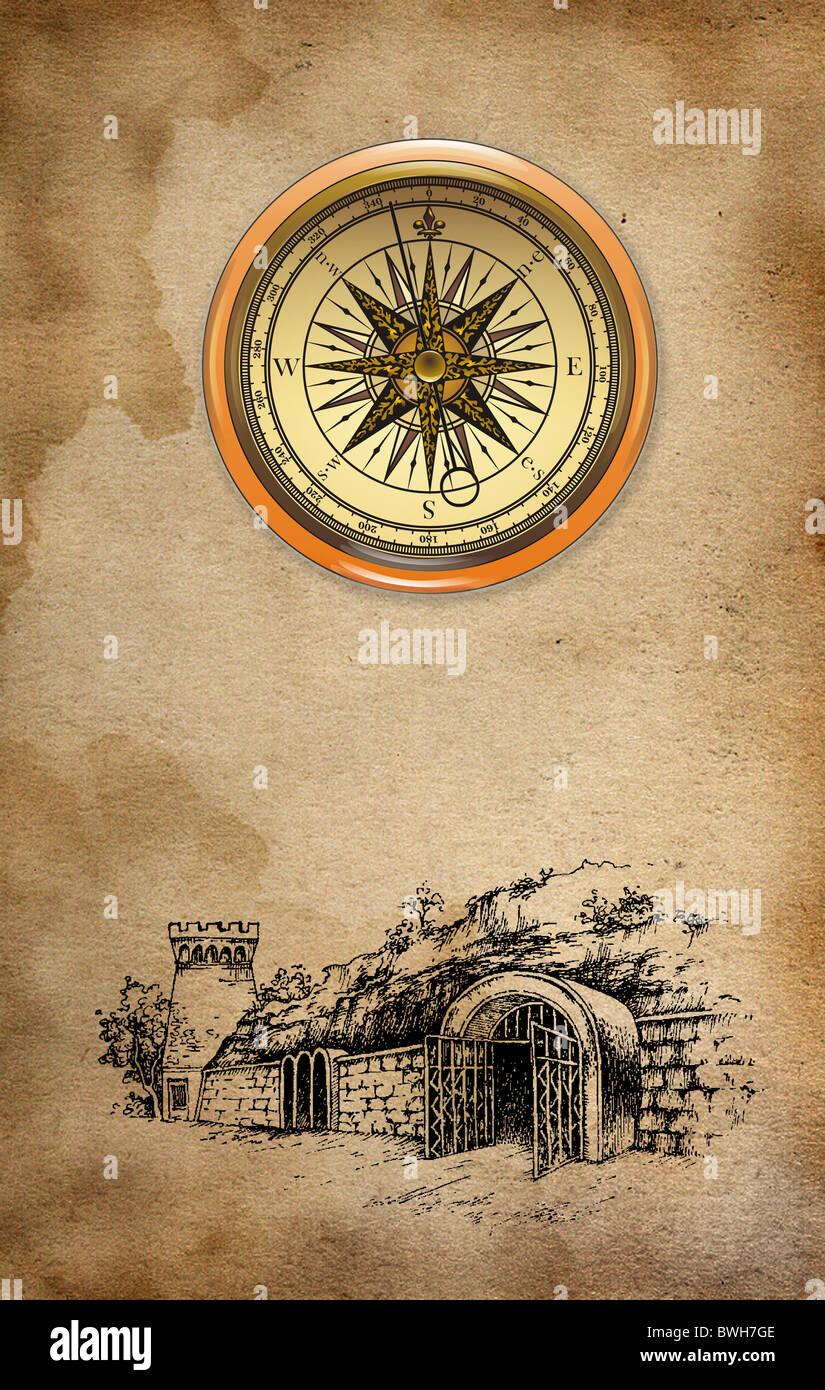Retro compass on paper background Stock Photo - Alamy